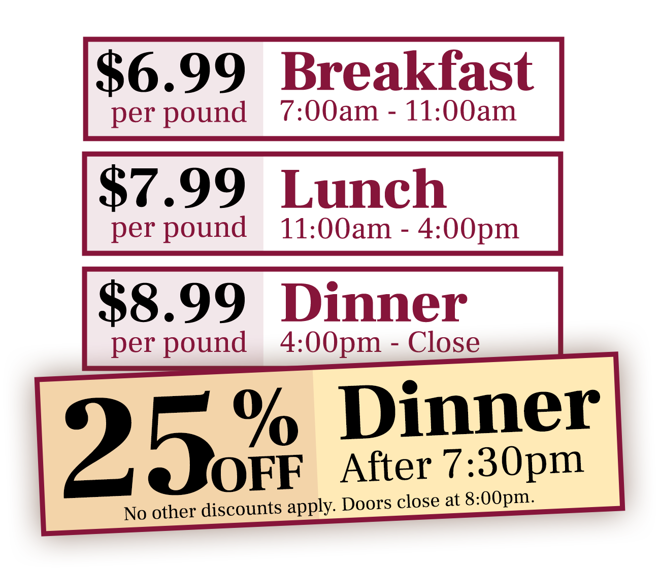 Smorgasbord Take-Out Meals